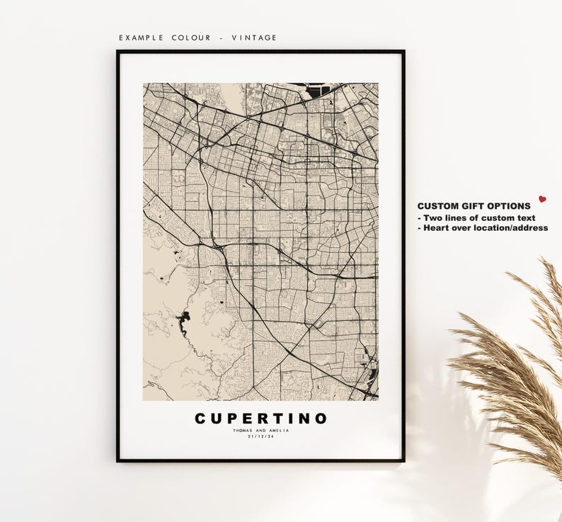 Cupertino Map Print - City Map Poster - Map Art - USA City Maps ...