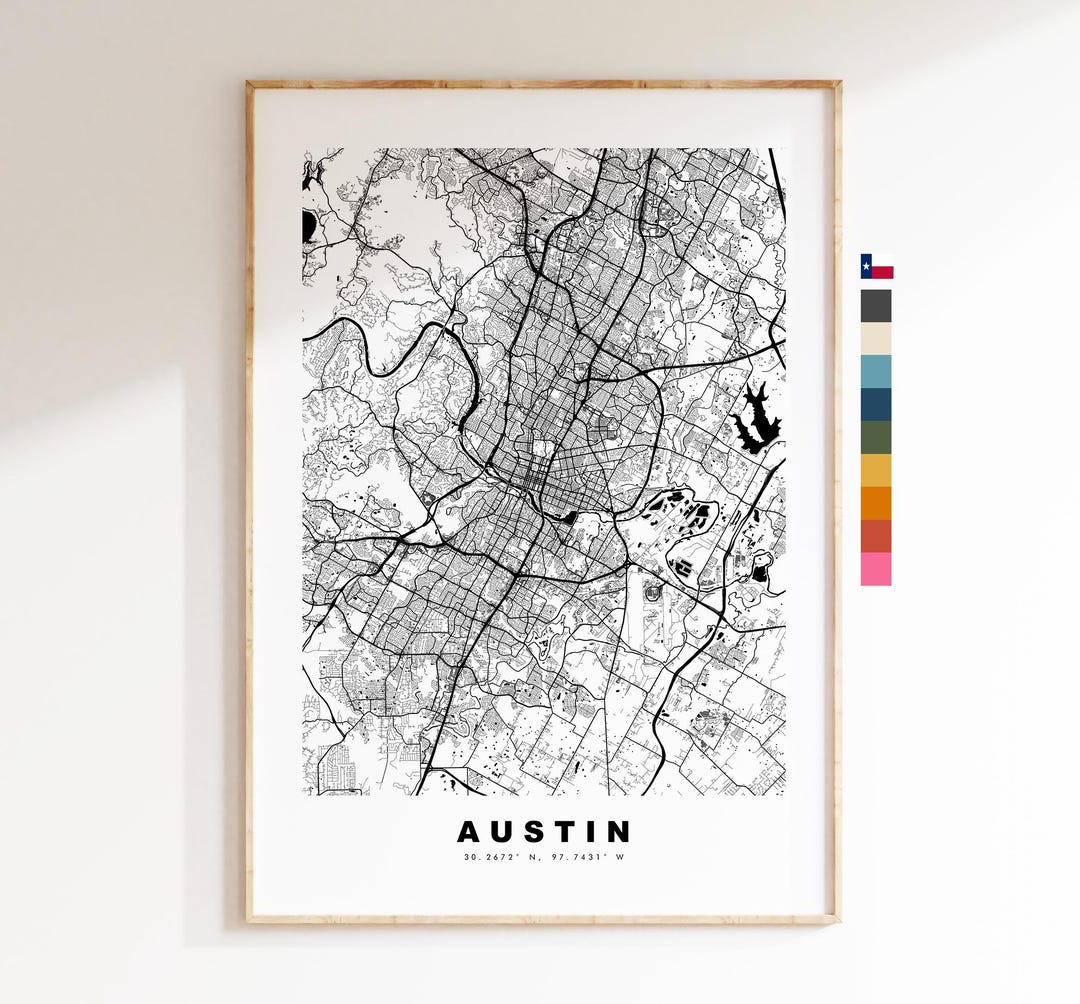 Austin Map Print - City Map Poster - Map Art - USA City Maps - Austin ...