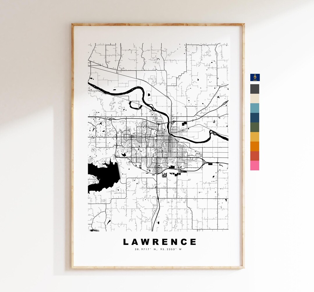 Lawrence Map Print (kansas) - City Map Poster - Map Art - USA City Maps - Lawrence Print ...