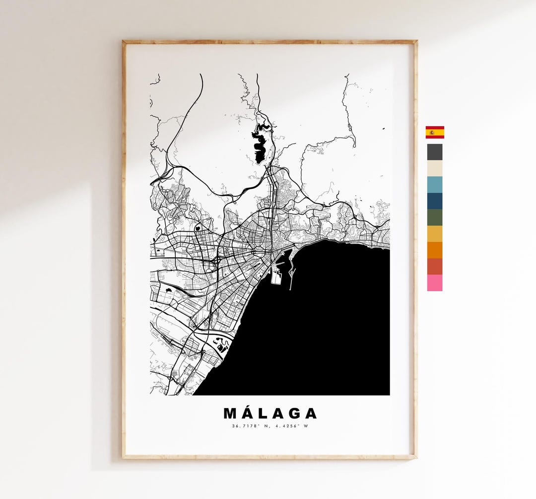 Malaga Map Print - City Map Poster - Map Art - Map Wall Art - Spain ...