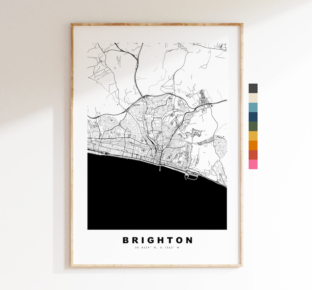 Brighton Map Print - Minimalist City Map Poster - Map Art - UK ...
