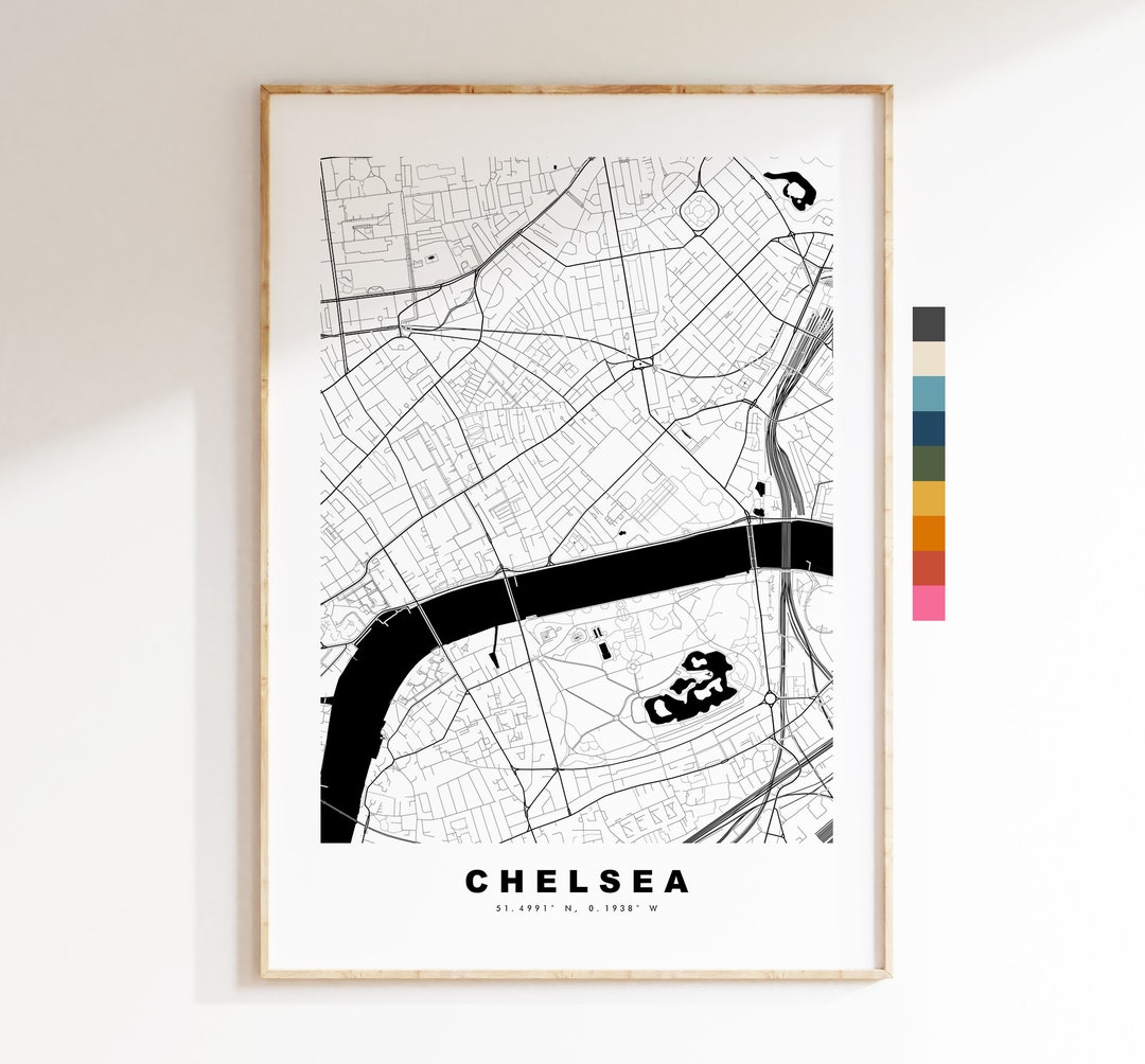 Chelsea Map Print - Minimalist City Map Poster - Map Art - London, UK ...