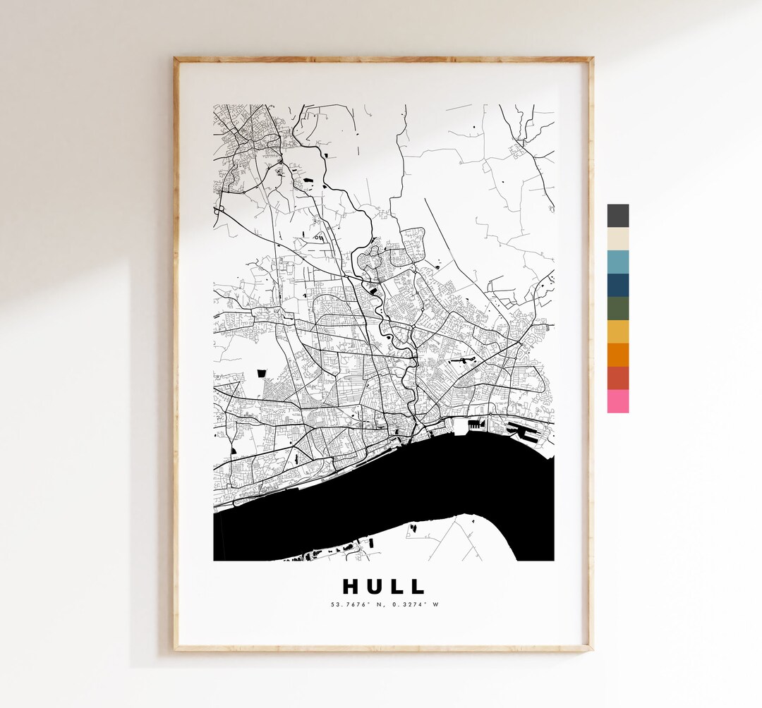 Hull Map Print - Minimalist City Map Poster - Map Wall Art - UK - Hull ...