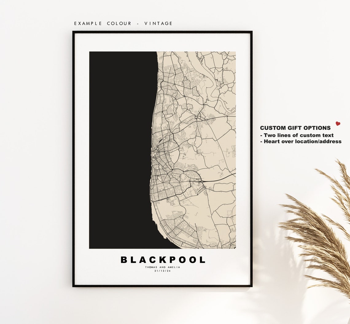Blackpool Map Print - Minimalist City Map Poster - Map Wall Art - UK ...
