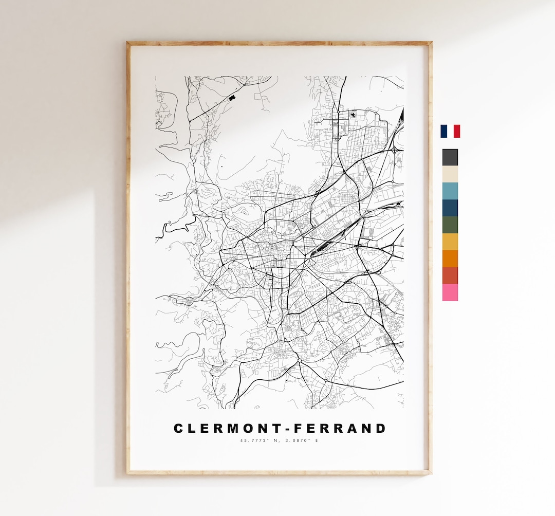 Clermont Ferrand Map Print - City Map Poster - Map Wall Art - France City Maps - Clermont Print ...