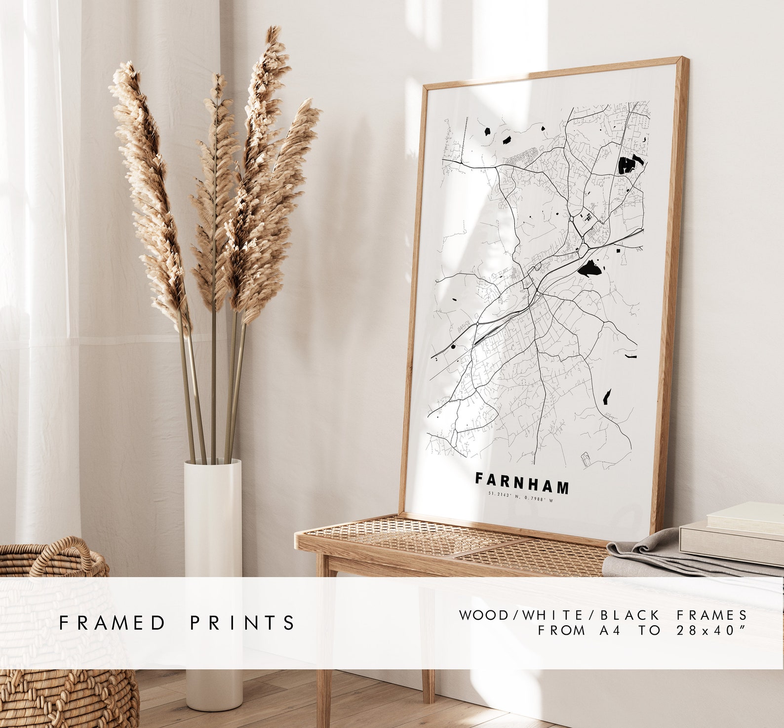 Farnham Map Print - Minimalist City Map Poster - Map Wall Art - UK ...