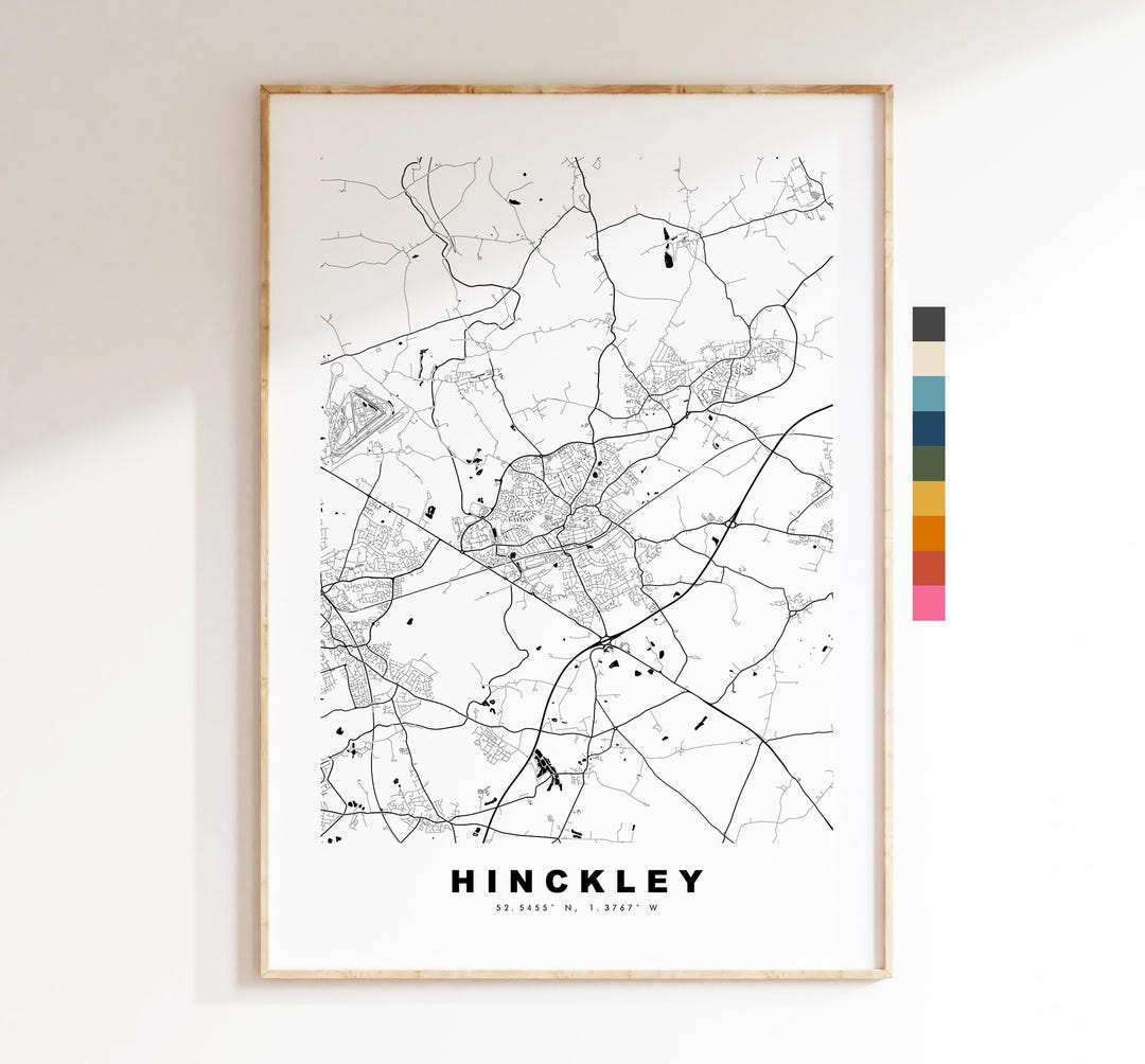 Hinckley Map Print - Minimalist City Map Poster - Map Art - UK ...