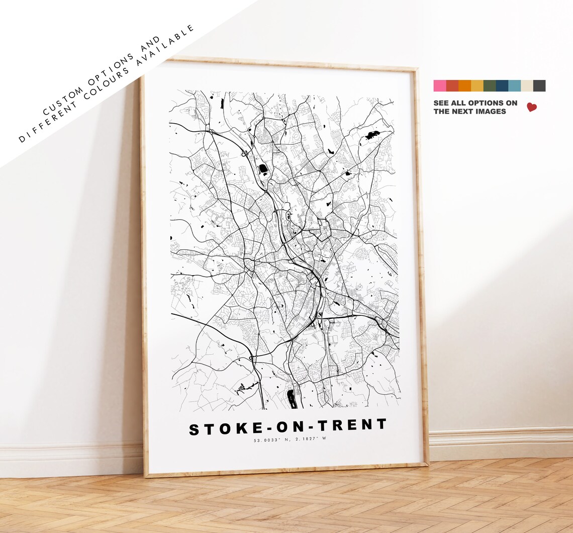 Stoke Map Print - Minimalist City Map Poster - Map Art - UK - Stoke on ...