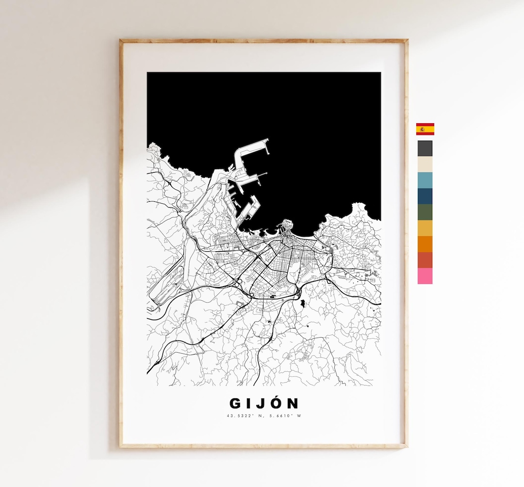 Gijon Map Print - City Map Poster - Map Art - Map Wall Art - Spain City ...