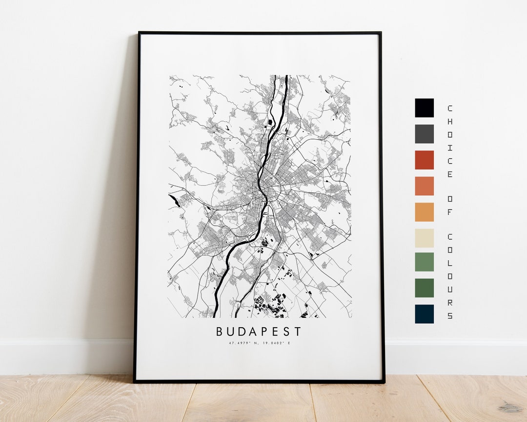 Budapest Map Print - City Map Poster - Map Art - Map Wall Art - Hungary ...