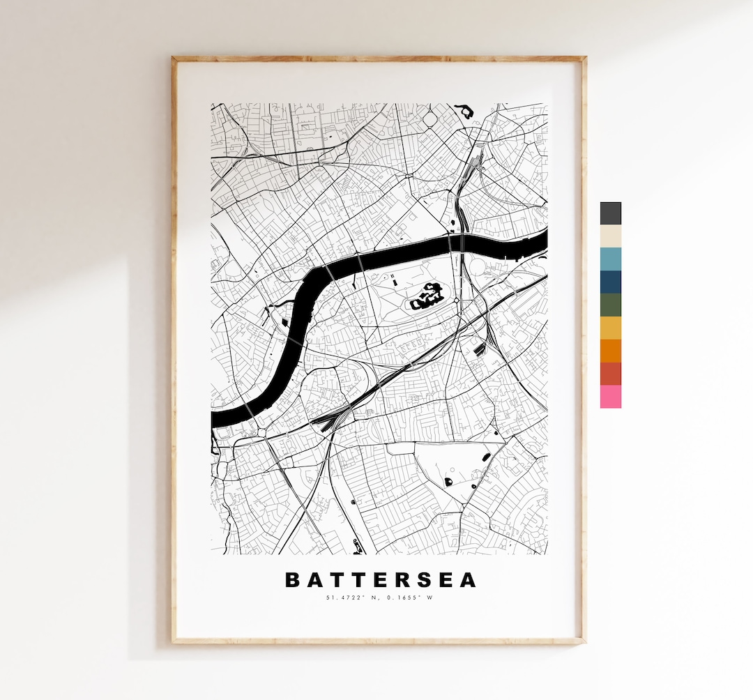 Battersea Map Print - Minimalist City Map Poster - Map Wall Art - UK ...
