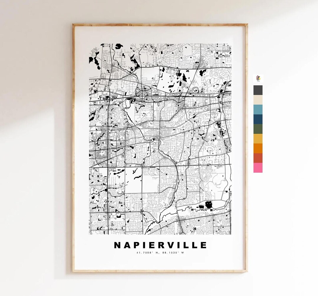 Napierville Map Print - City Map Poster - Map Art - USA City Maps ...