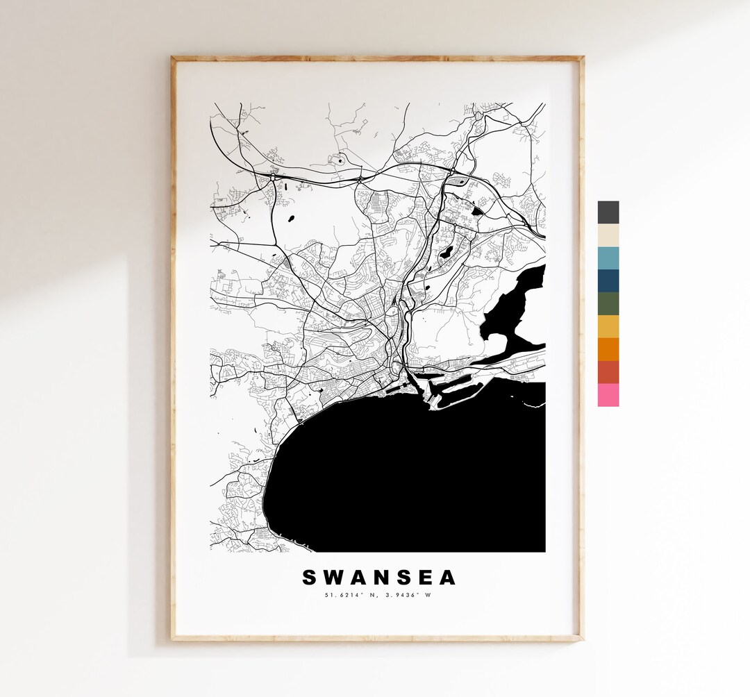 Swansea Map Print Minimalist City Map Poster Map Art Wales Swansea ...
