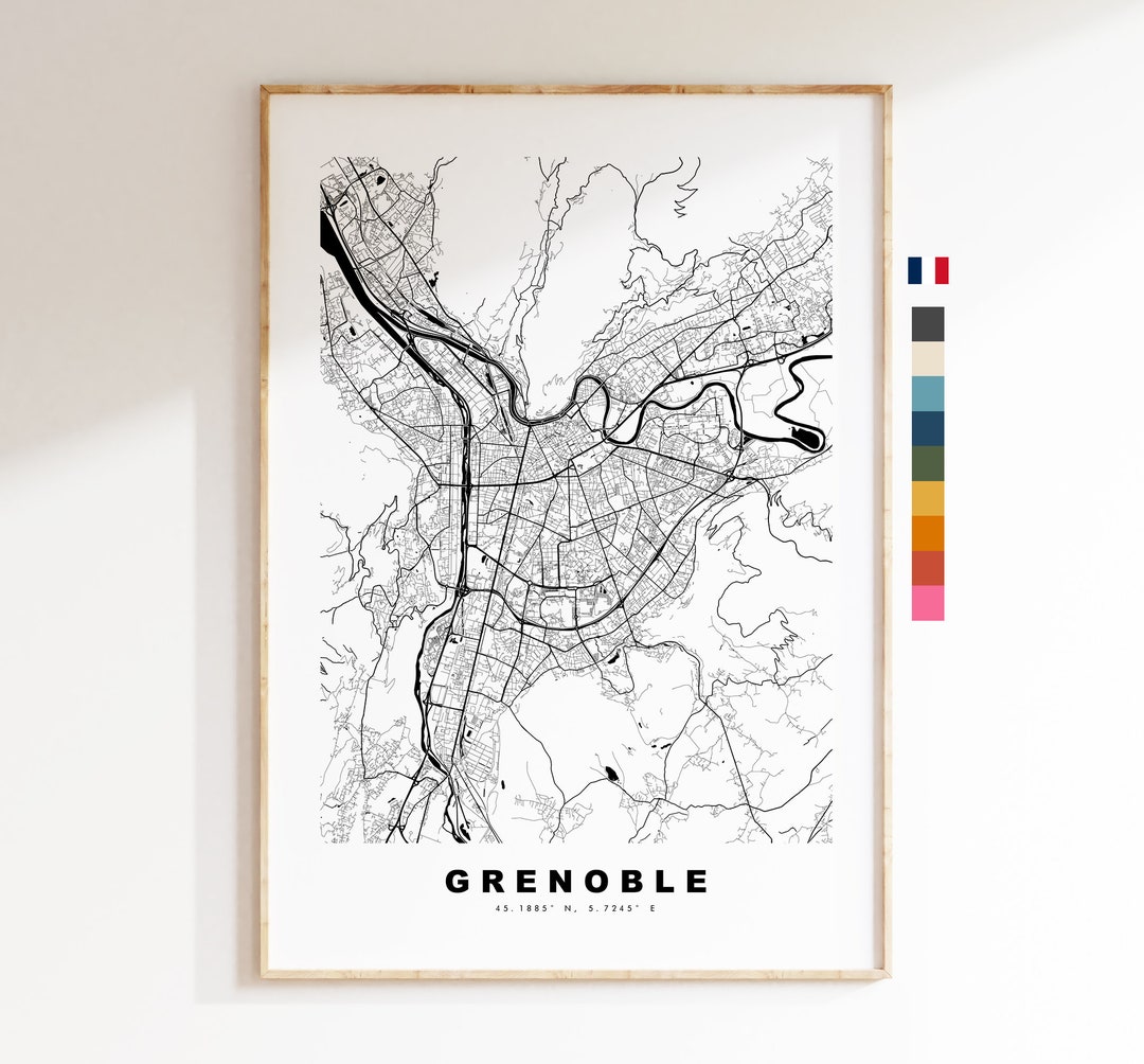 Grenoble Map Print - City Map Poster - Map Wall Art - France City Maps ...