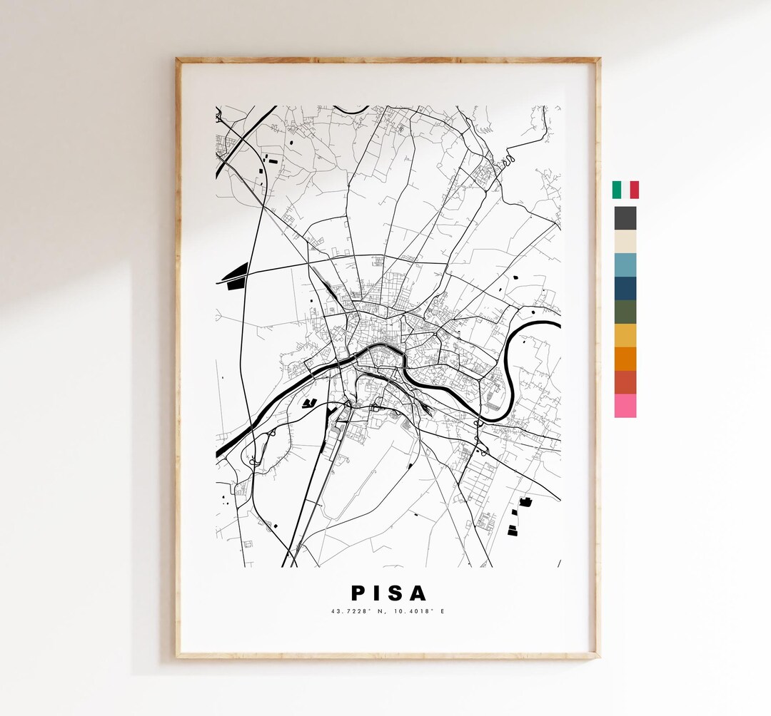 Pisa Map Print - City Map Poster - Map Art - Map Wall Art - Italy City ...