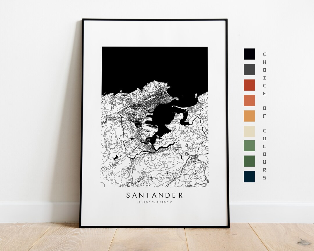 Santander Karte Print Stadt Karte Poster Landkarte Kunst Landkarte ...