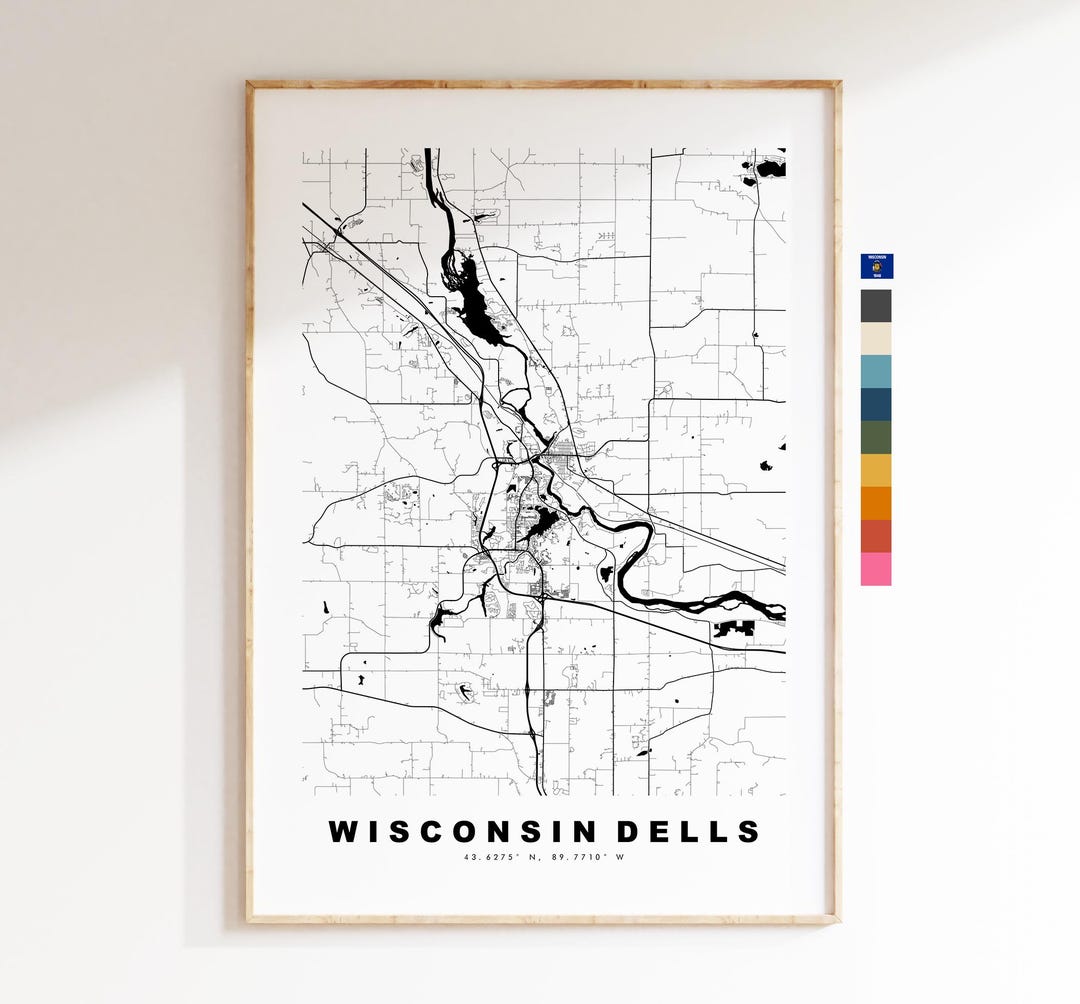 Wisconsin Dells Map Print - City Map Poster - Map Art - USA City Maps ...