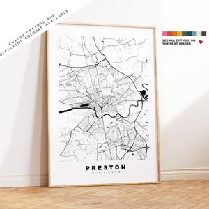 Preston Map Print - Minimalist City Map Poster - Map Art - UK - Preston ...