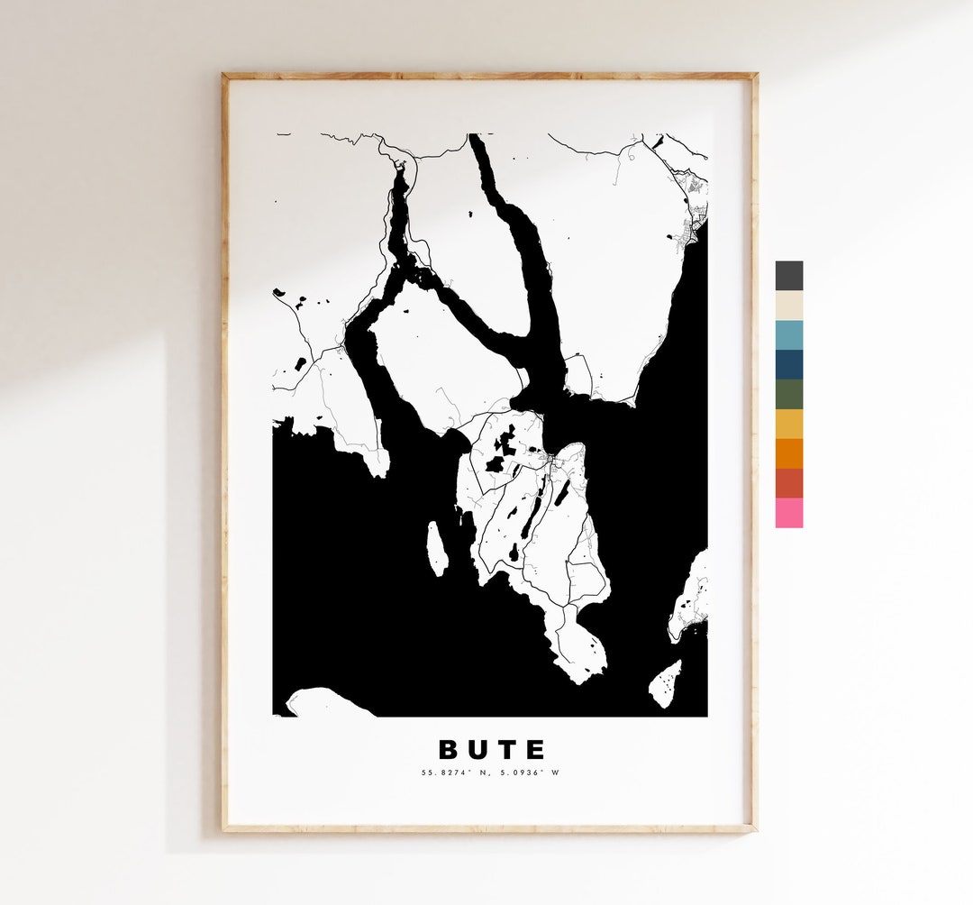 Bute Map Print - Minimalist Map Poster - Map Wall Art - Scotland - Isle ...
