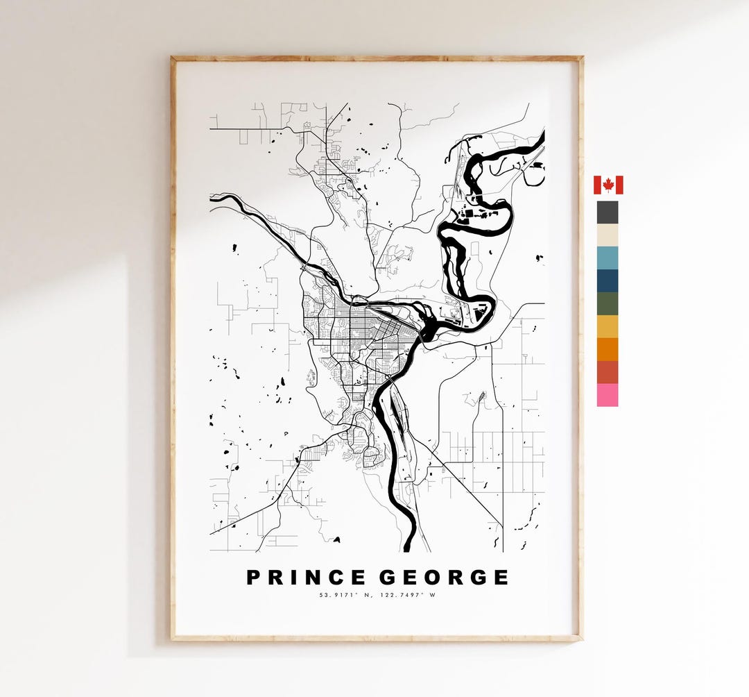 Prince George Map Print - City Map Poster - Map Art - Map Wall Art ...