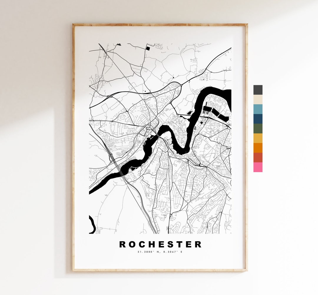 Rochester Map Print - Minimalist City Map Poster - Map Art - UK ...