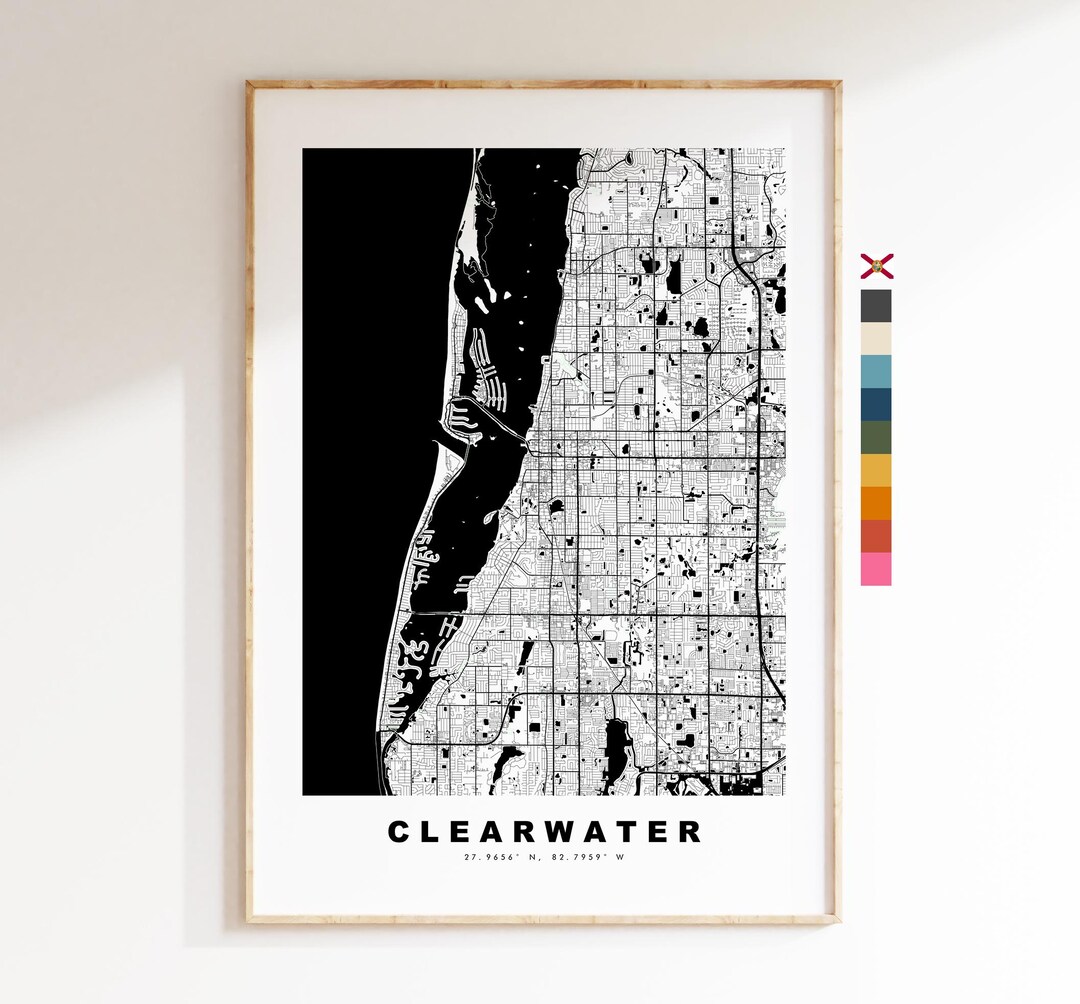 Clearwater Map Print - City Map Poster - Map Art - USA City Maps ...