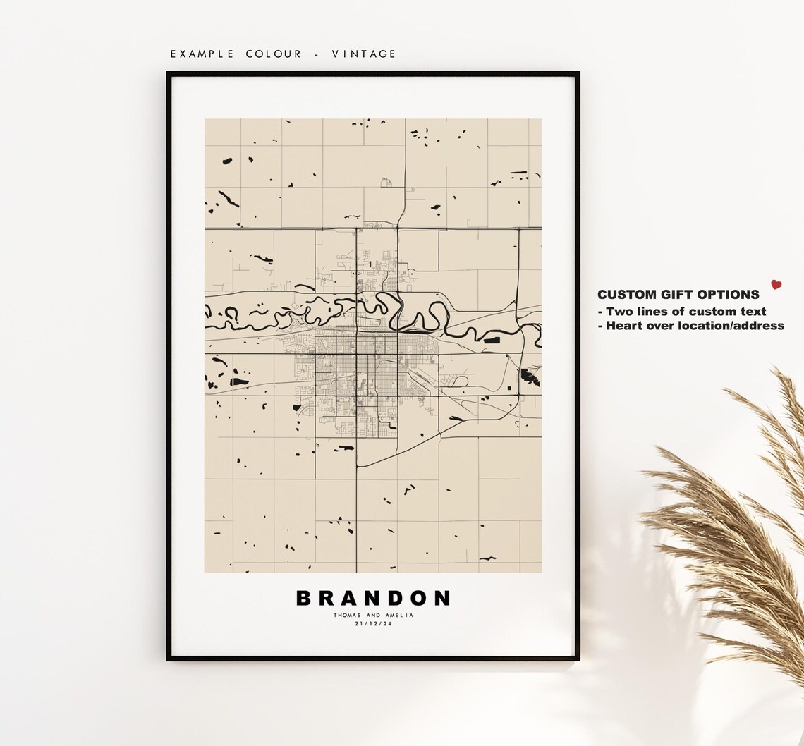 Brandon Map Print (canada) - City Map Poster - Map Art - Map Wall Art ...
