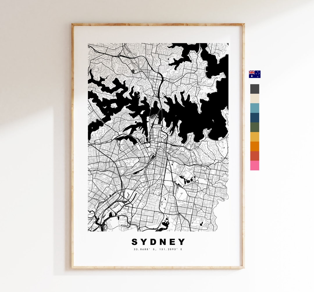 Sydney Map Print - City Map Poster - Map Wall Art - Australia City Maps ...