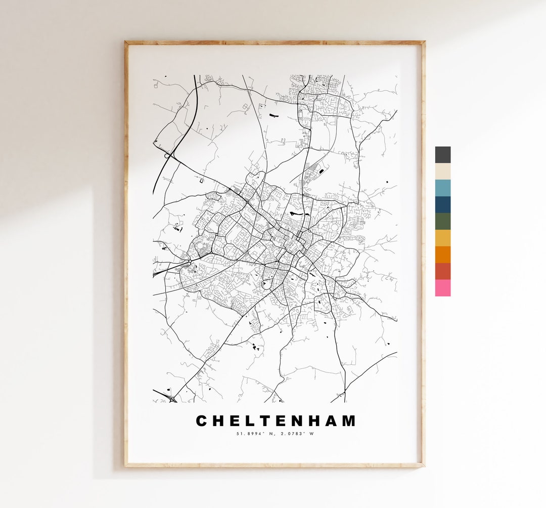 Cheltenham Map Print - Minimalist City Map Poster - Map Wall Art - UK ...