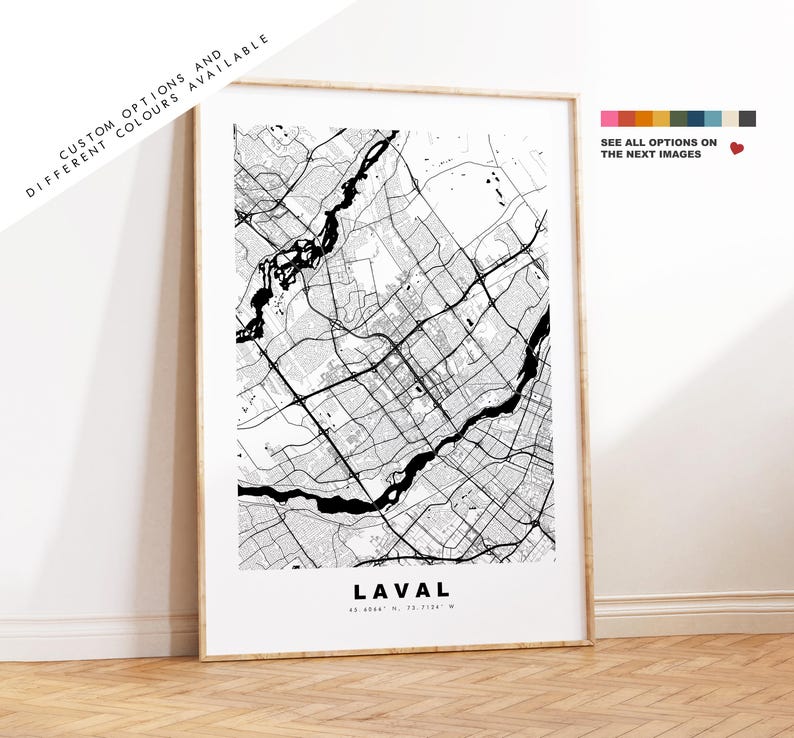 Laval Map Print (canada) - City Map Poster - Map Art - Map Wall Art ...