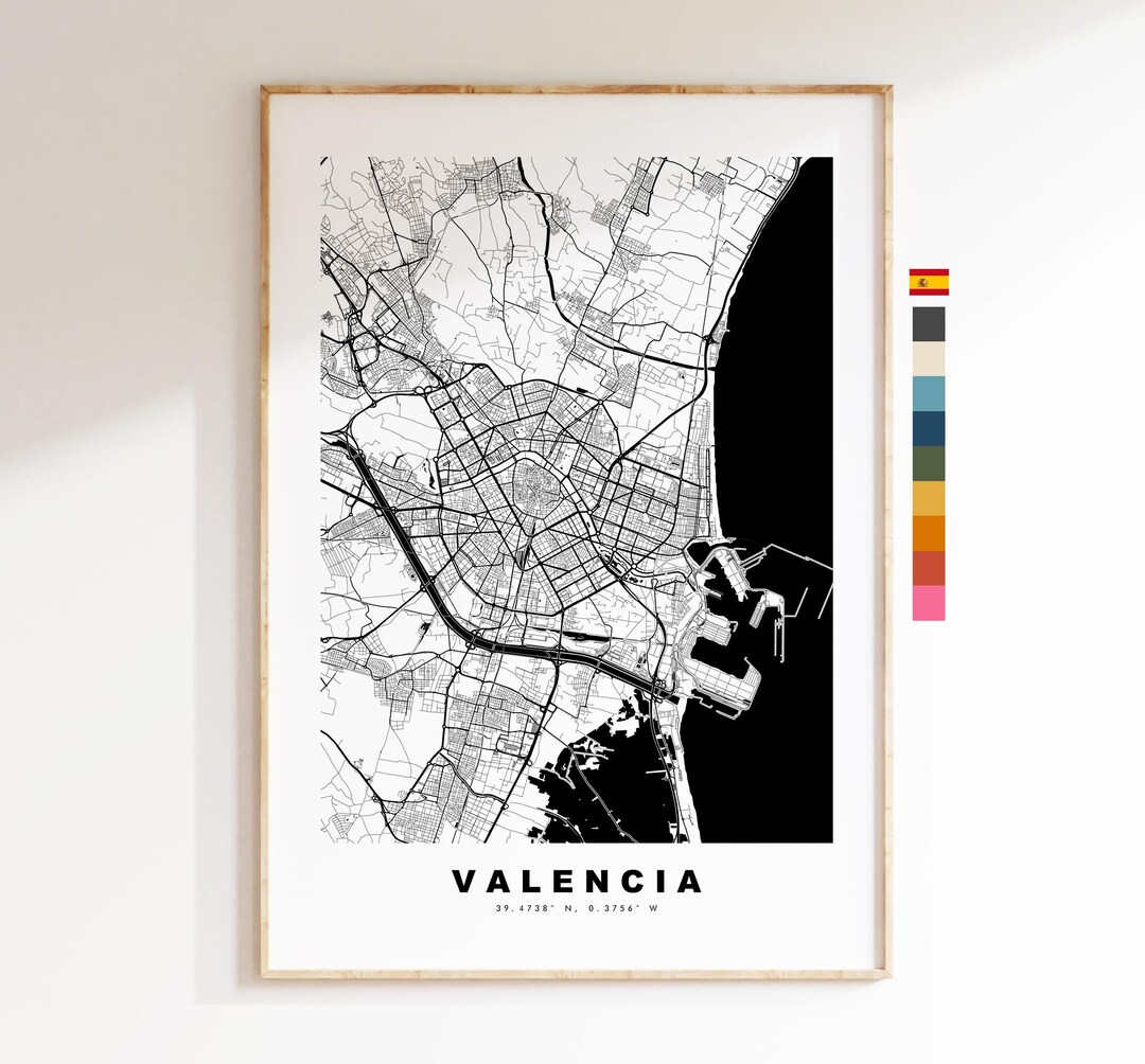 Valencia Map Print - City Map Poster - Map Art - Map Wall Art - Spain ...