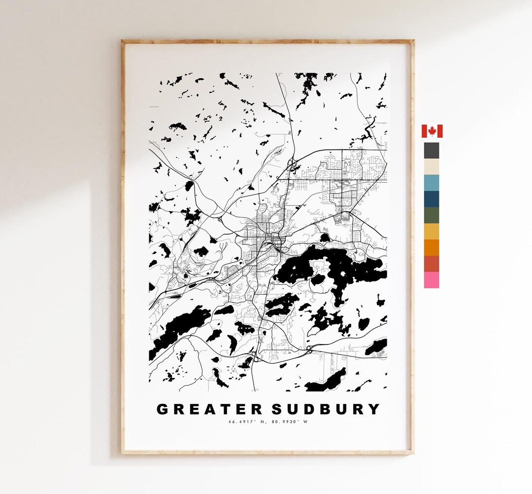 Greater Sudbury Map Print - City Map Poster - Map Art - Map Wall Art ...