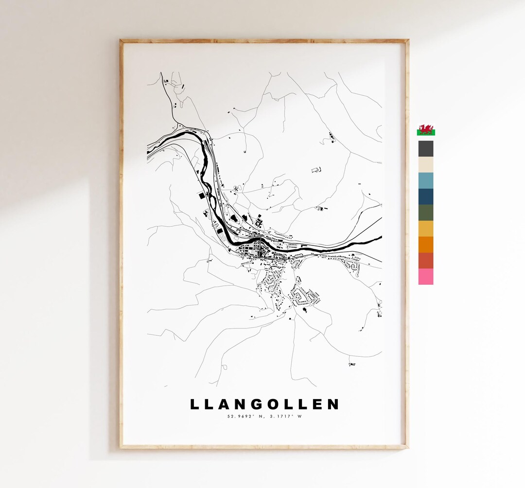 Llangollen Map Print - Minimalist City Map Poster - Map Art - Wales ...