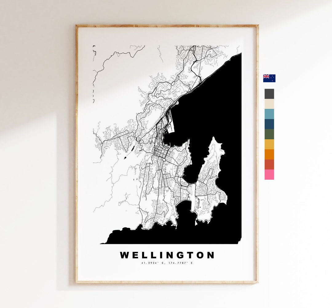 Wellington Map Print - City Map Poster - Map Wall Art - New Zealand ...
