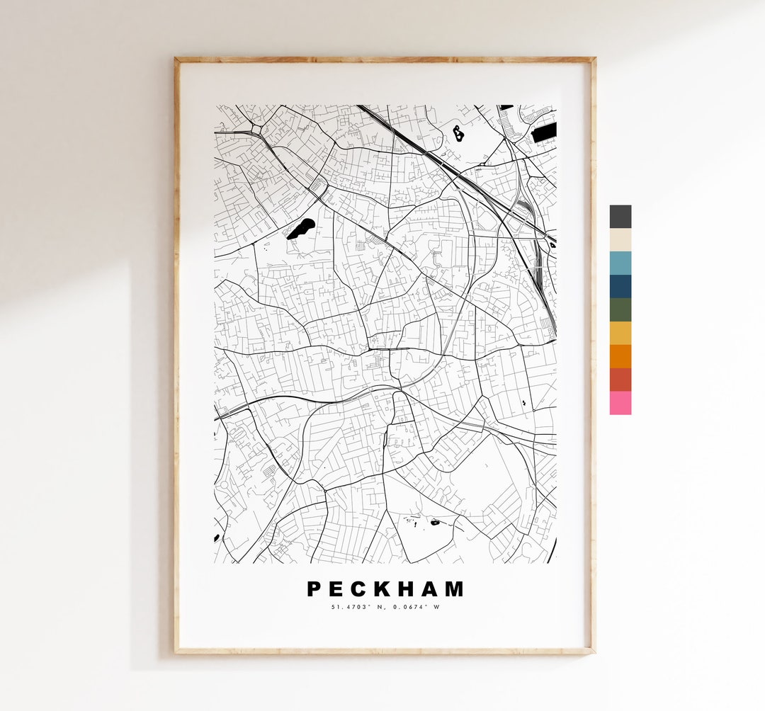 Peckham Map Print - Minimalist City Map Poster - Map Art - London, UK ...