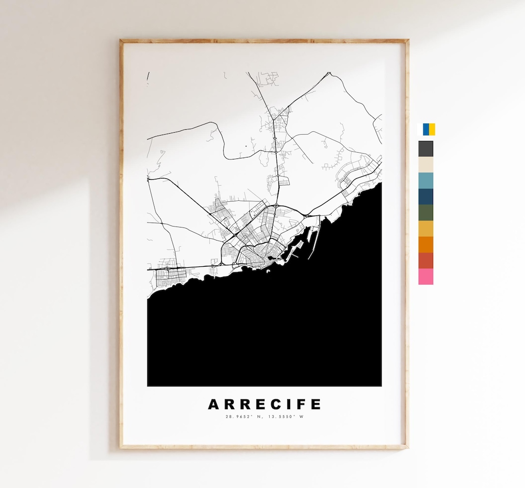 Arrecife Map Print - City Map Poster - Map Art - Map Wall Art - Spain ...