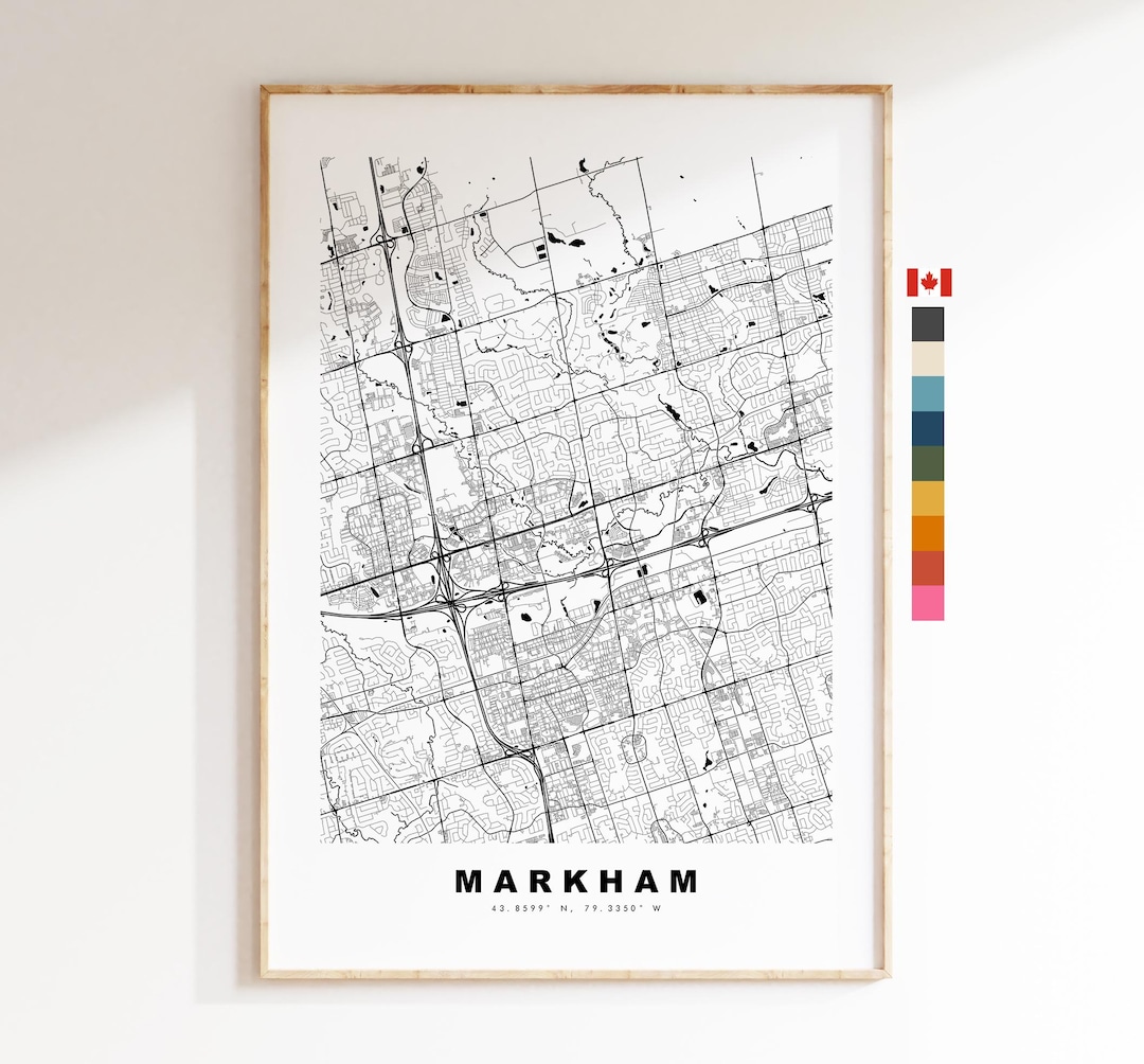 Markham Map Print - City Map Poster - Map Art - Map Wall Art - Canada ...