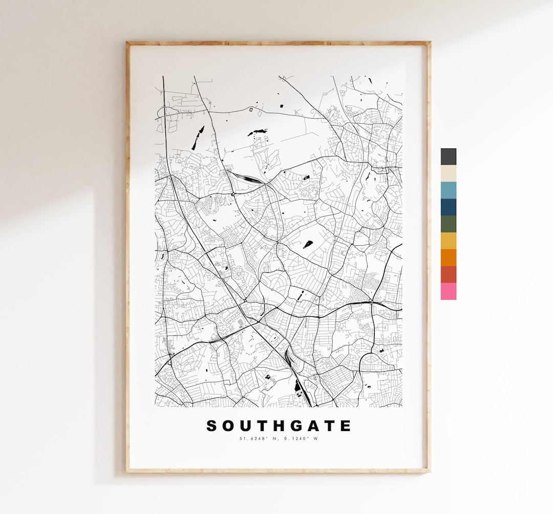 Southgate Map Print - Minimalist City Map Poster - Map Art - UK ...