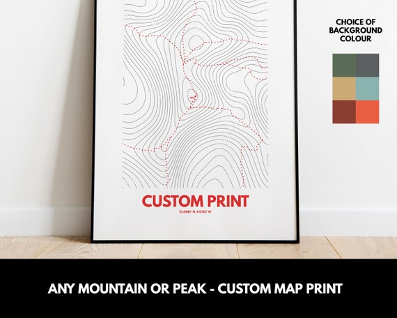Custom Mountain Map Print Contour Map Any Mountain or Peak - Etsy