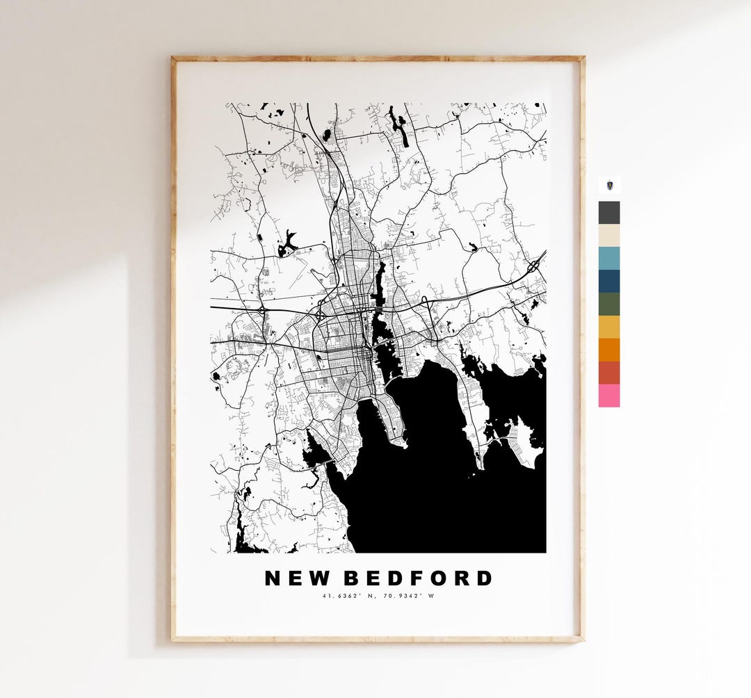 New Bedford Map Print - City Map Poster - Map Art - USA City Maps - New ...
