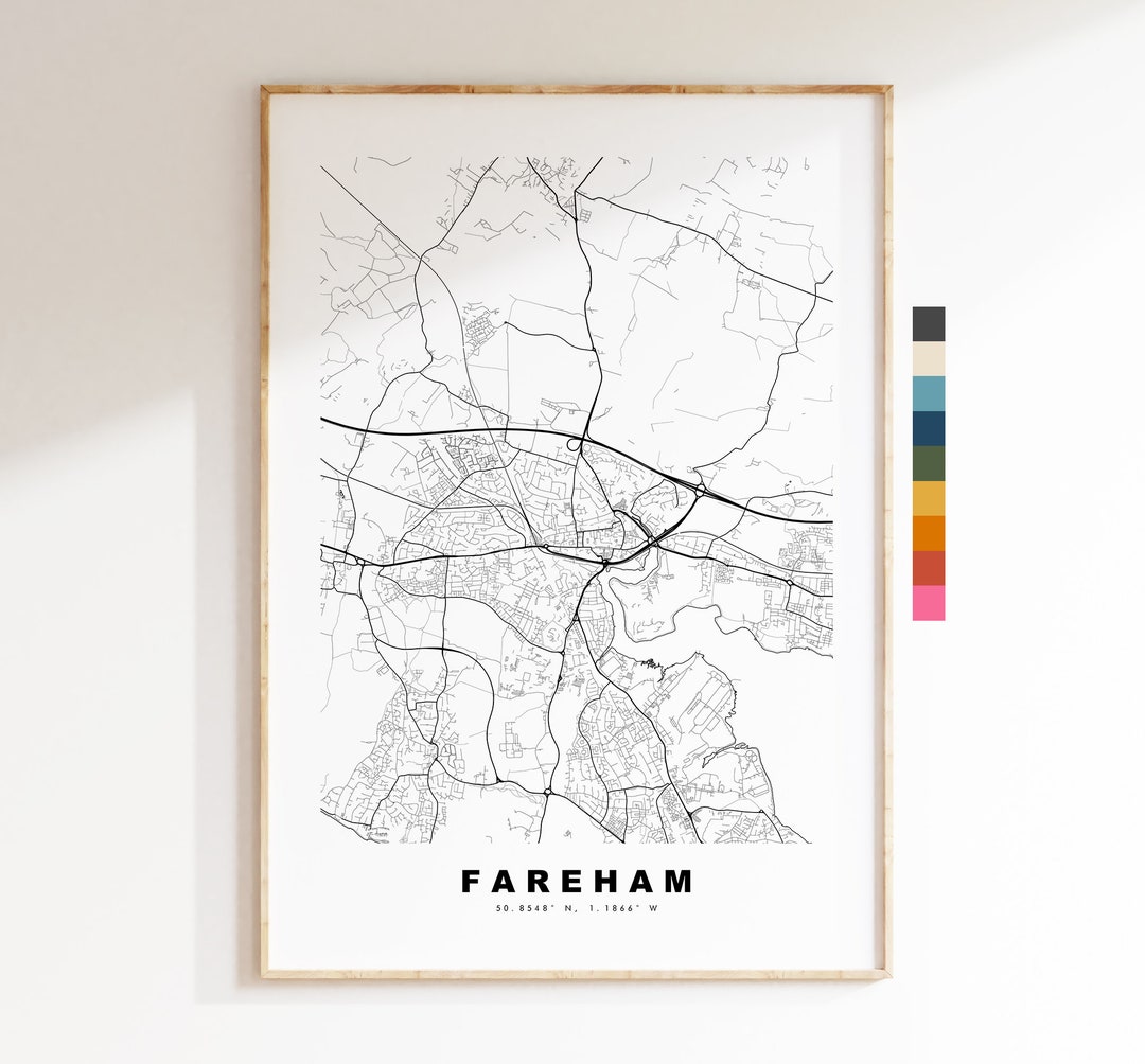 Fareham Map Print - Minimalist City Map Poster - Map Wall Art - UK ...