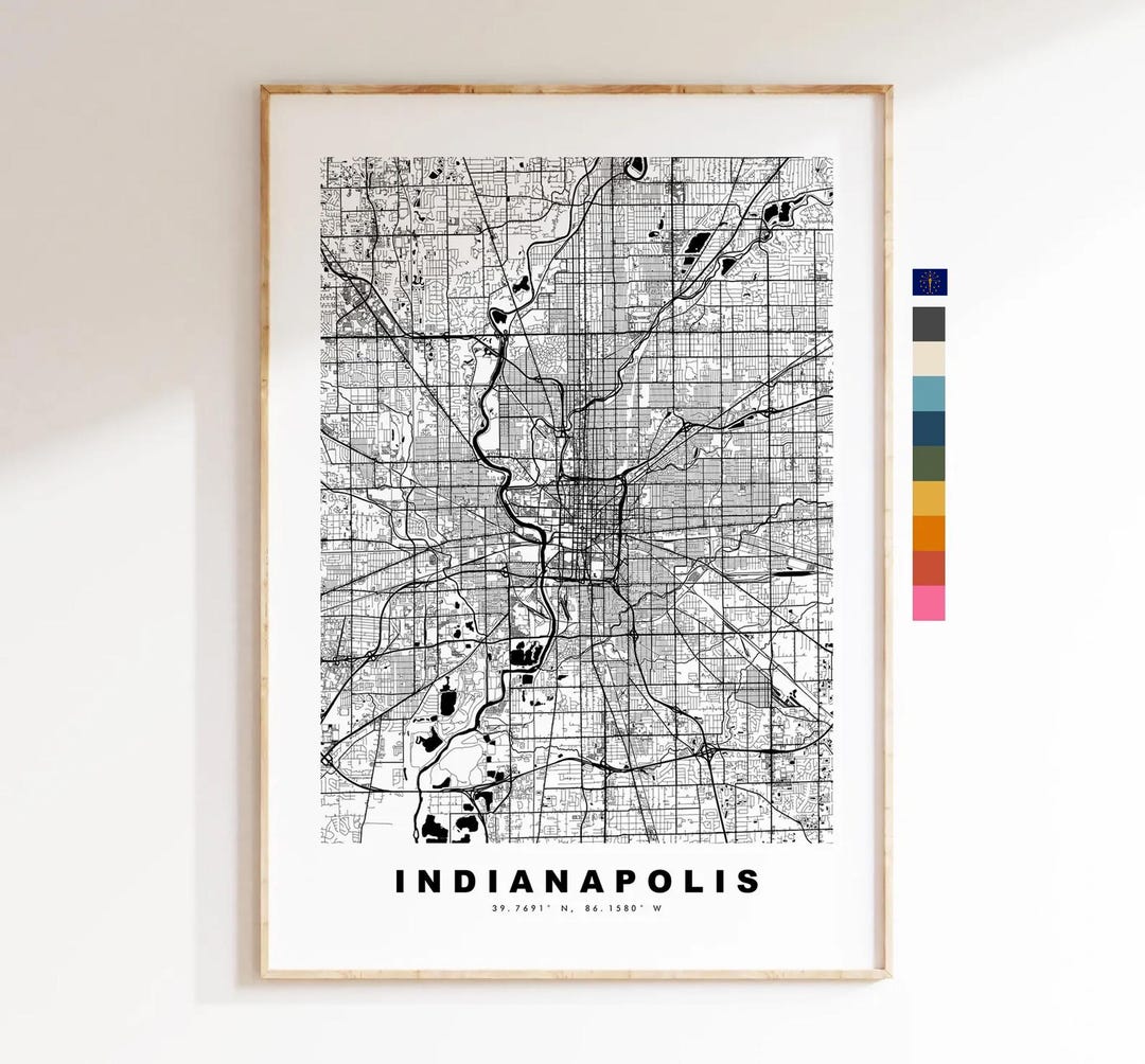 Indianapolis Map Print - City Map Poster - Map Art - USA City Maps ...