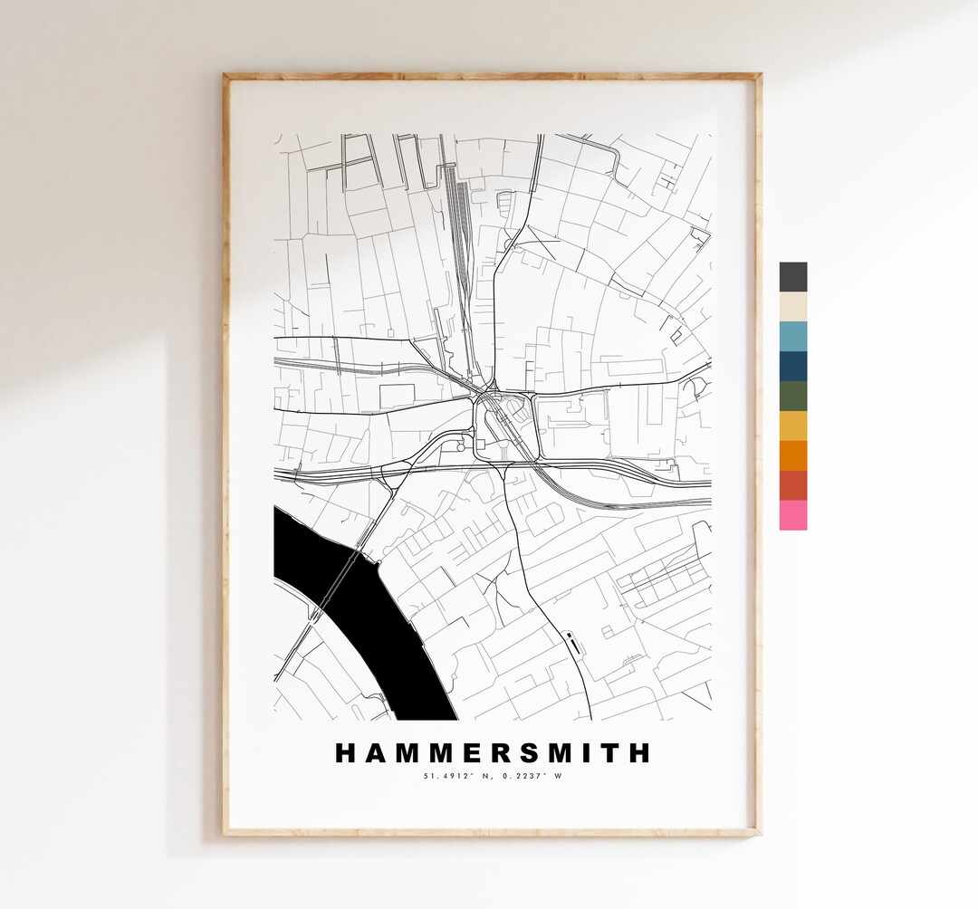 Hammersmith Map Print - Minimalist City Map Poster - Map Art - London ...