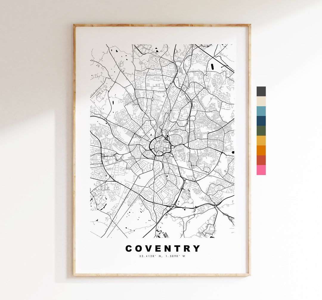Coventry Map Print - Minimalist City Map Poster - Map Art - UK ...