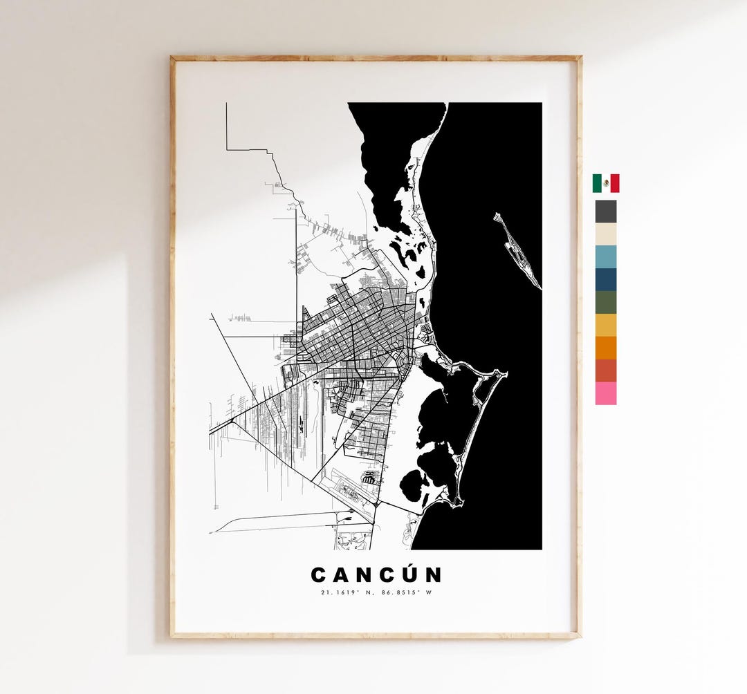Cancun Map Print - City Map Poster - Map Art - Map Wall Art - Mexico ...