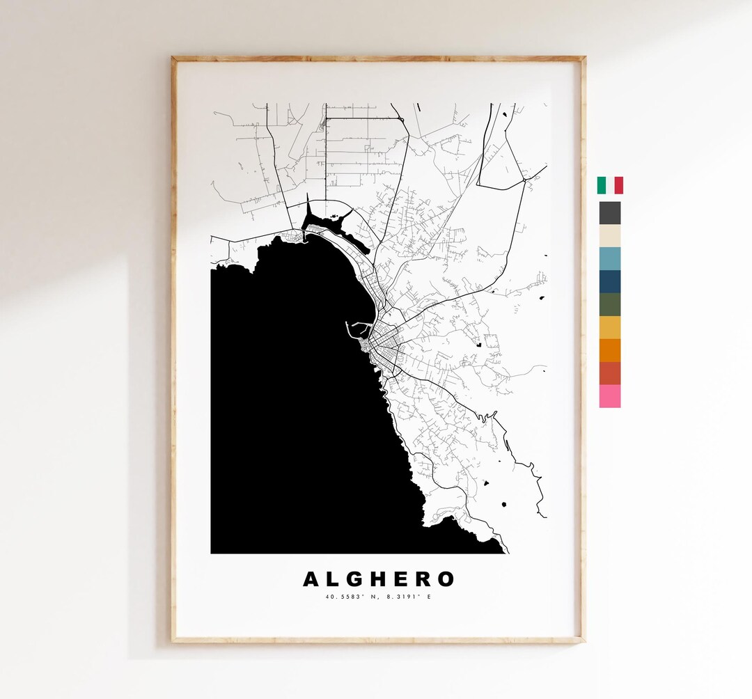Alghero Map Print - City Map Poster - Map Art - Map Wall Art - Italy ...
