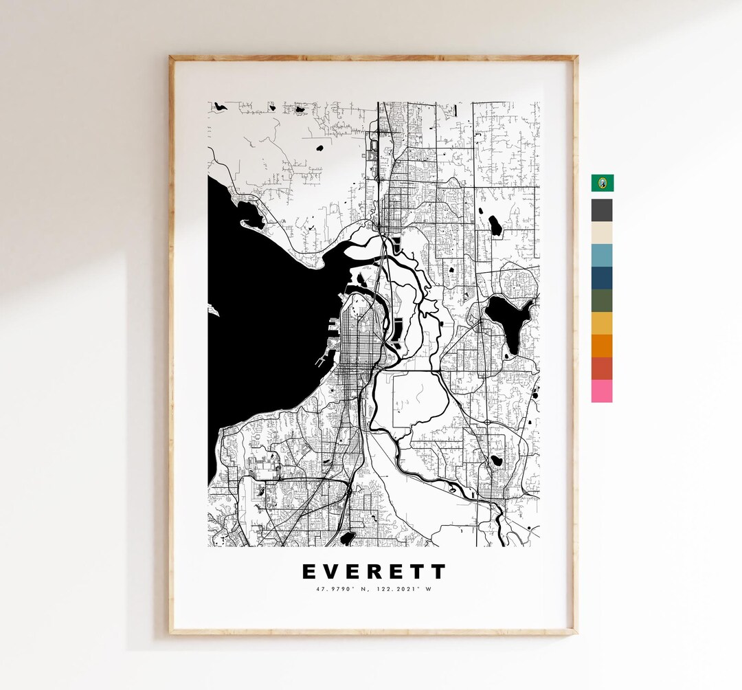 Everett Map Print - City Map Poster - Map Art - USA City Maps - Everett Print - Everett Poster ...