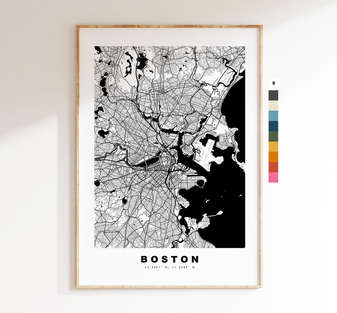 Boston Map Print - City Map Poster - Map Art - USA City Maps - Boston ...