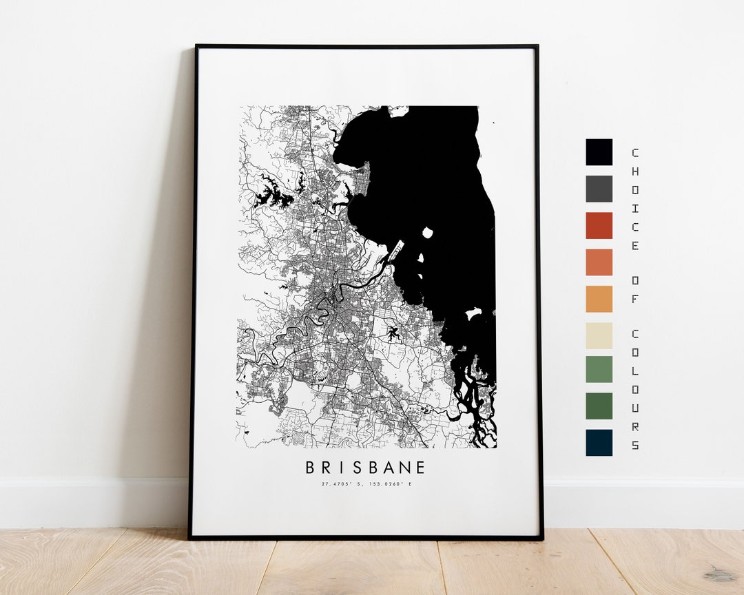 Brisbane Karte Print Stadt Karte Poster Map Art Karte Wand Kunst ...