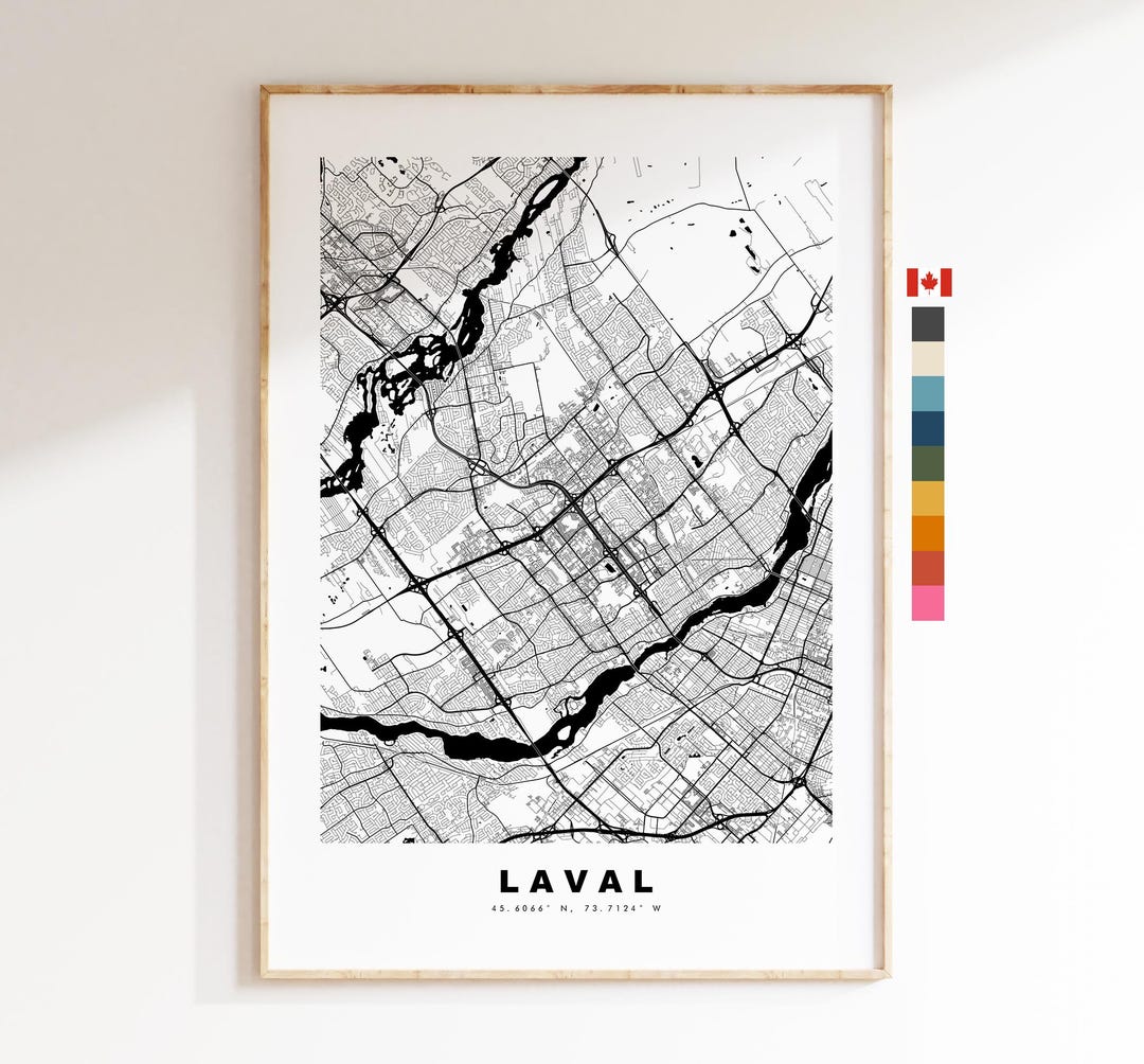 Laval Map Print (canada) - City Map Poster - Map Art - Map Wall Art ...